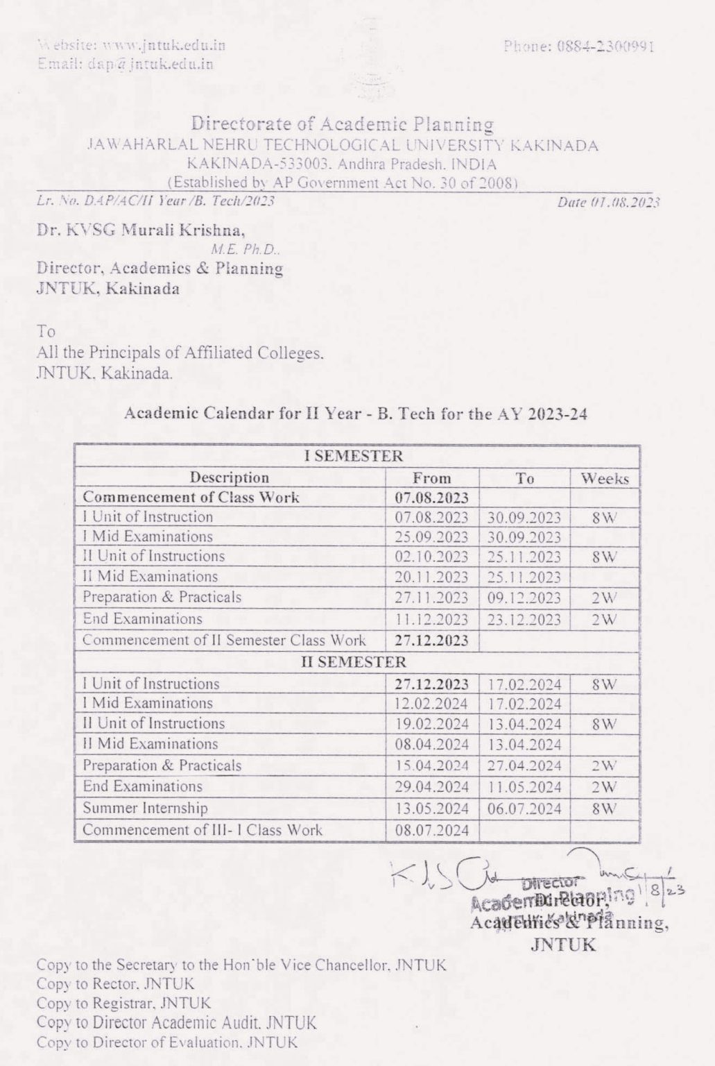 Academic Calendars - JNTUK Narasaraopeta